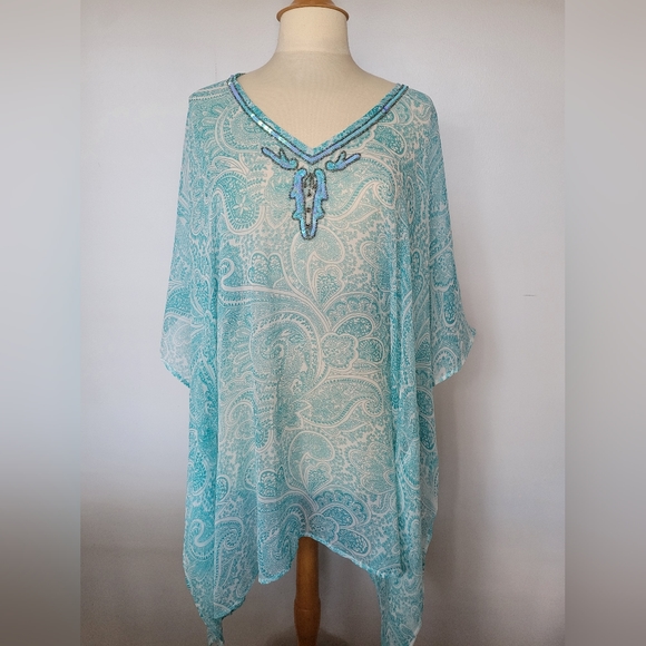 Charlie Paige | Swim | Nwot Charlie Paige Aqua Paisley Sequins Sheer ...